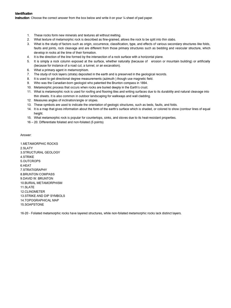 quiz 6 answer | Download Free PDF | Rock (Geology) | Structural Geology