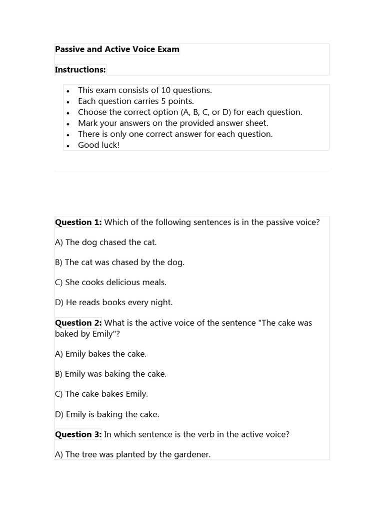 Passive vs Active Voice Exam Guide | PDF