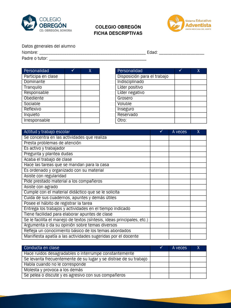 Ficha Descriptiva del Alumno Obregón | PDF | Psicología Social