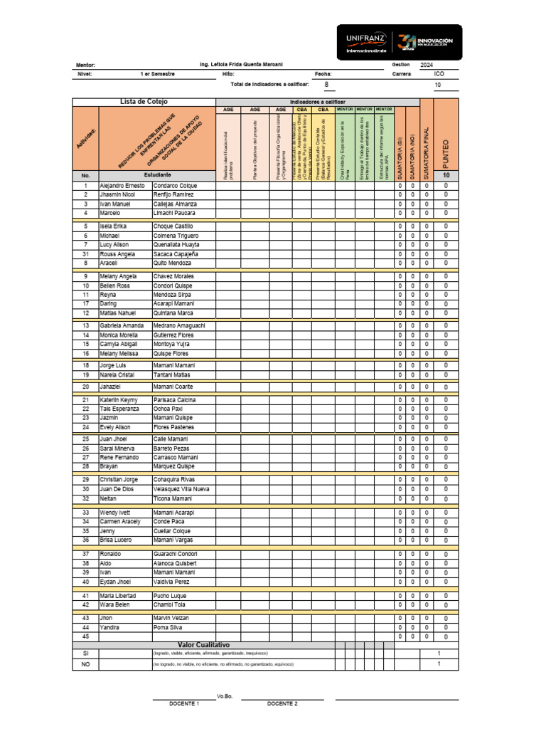 Lista de Cotejo Paralelo 100 | PDF