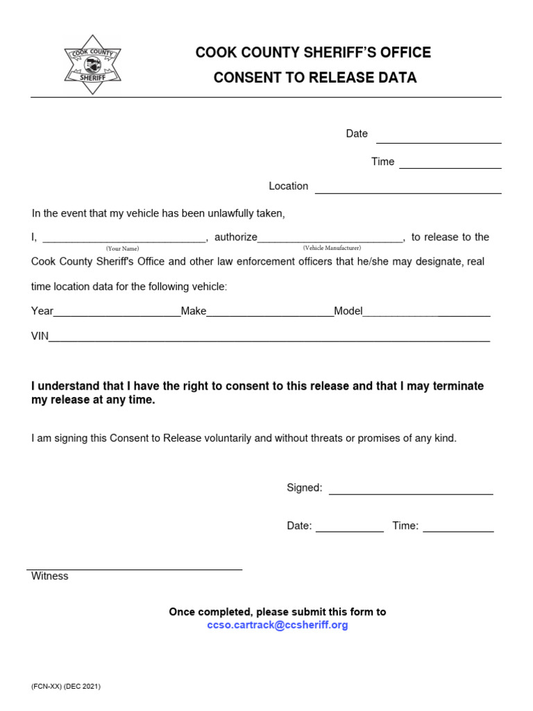 Cook County Vehicle Data Release Consent | PDF
