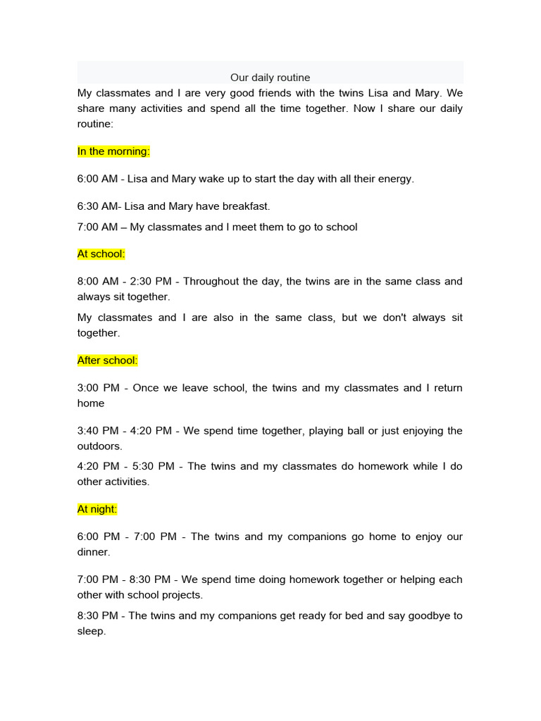 Our Daily Routine. | PDF