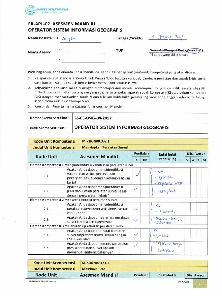 Contoh Pengisian APL.02 | PDF