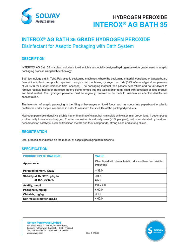 INTEROX AG Bath 35 Hydrogen Peroxide Aseptic Grade SEA | PDF | Hydrogen ...