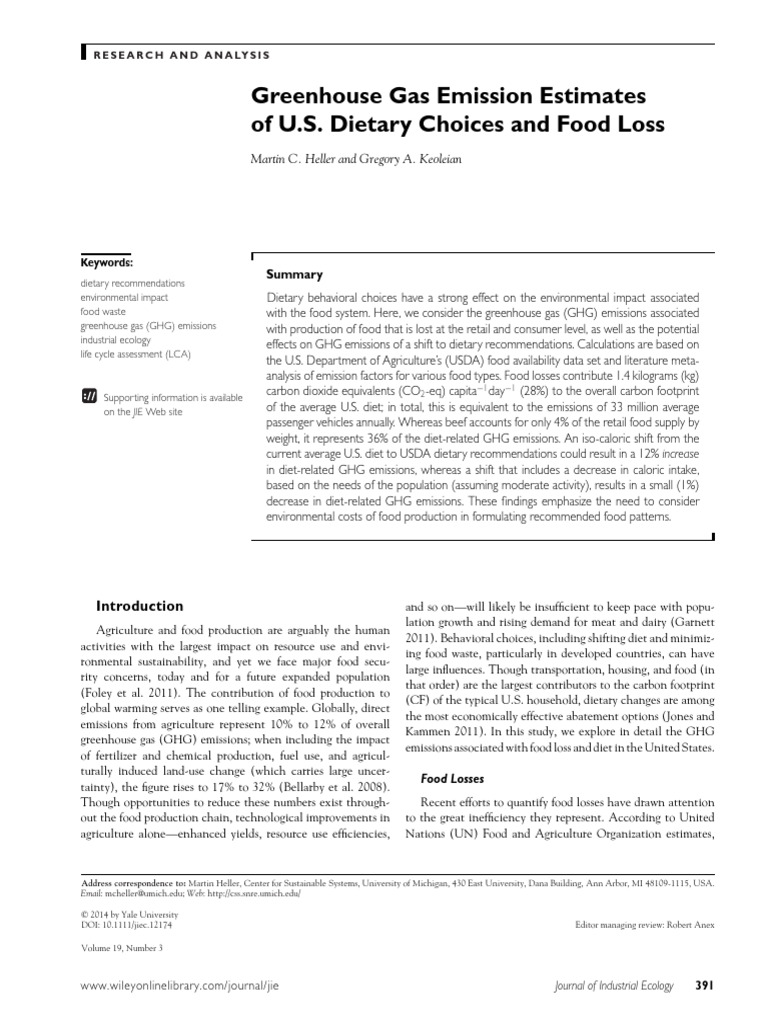 U.S. Dietary Choices & GHG Emissions | PDF | Dieting | Greenhouse Gas