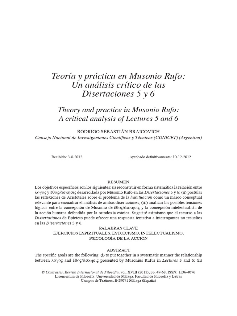 Musonio Rufo | PDF | Teoría | Estoicismo