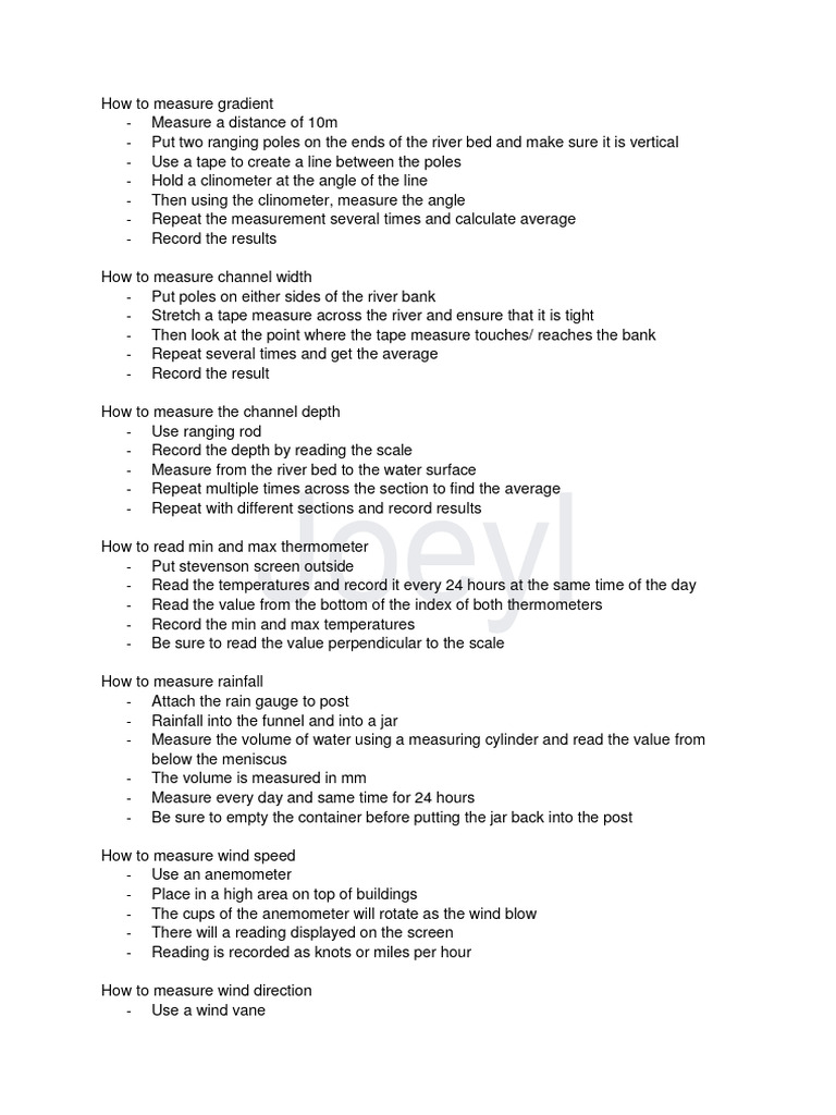 Fieldwork Measurement Techniques Guide | PDF | Discharge (Hydrology) | Wound