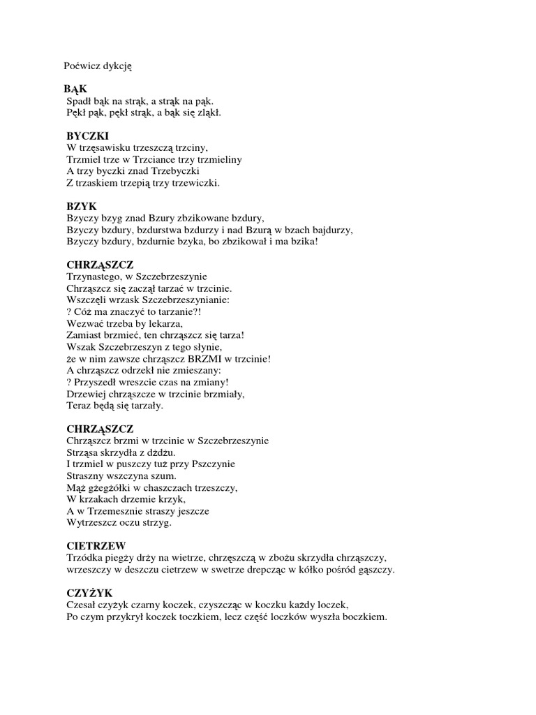 Cwiczenia Dykcyjne | PDF