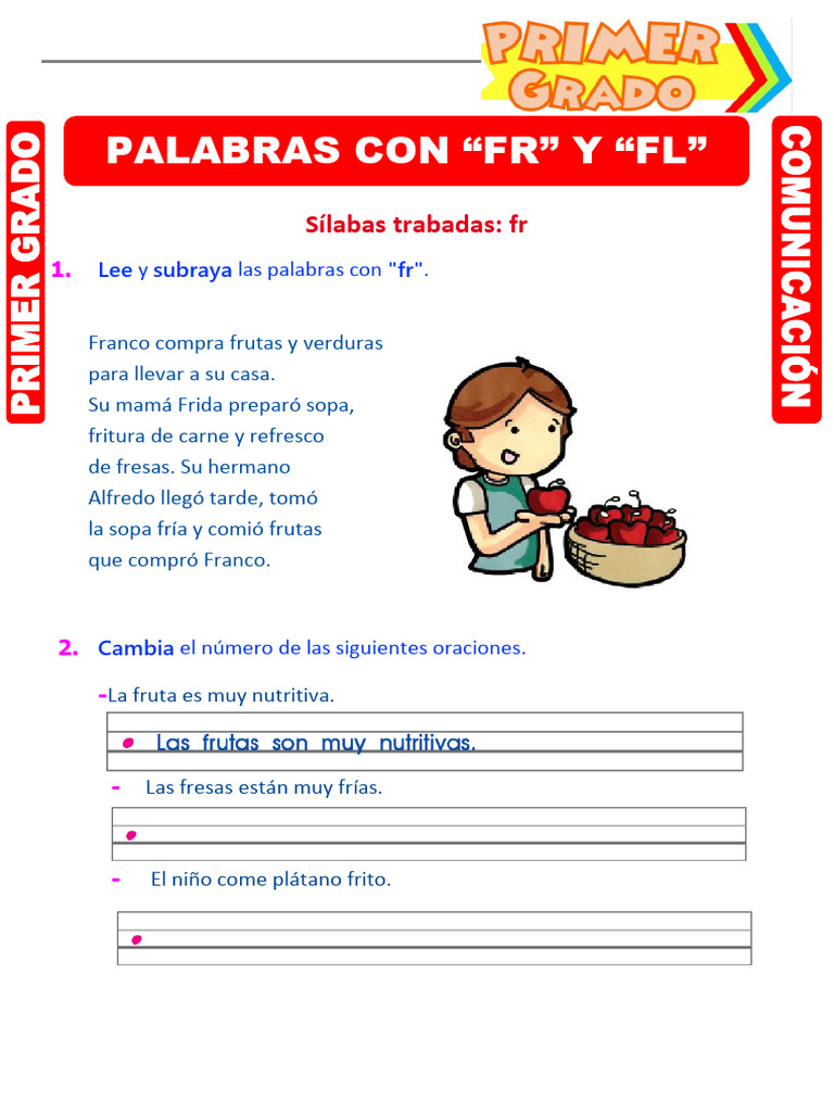 Palabras con "fr" y "fl" para niños | PDF