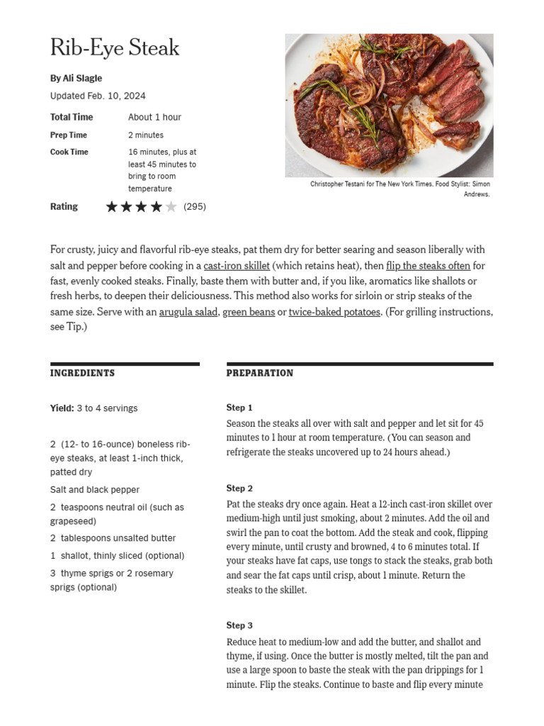 Rib-Eye Steak Recipe | Download Free PDF | Steak | Cooking