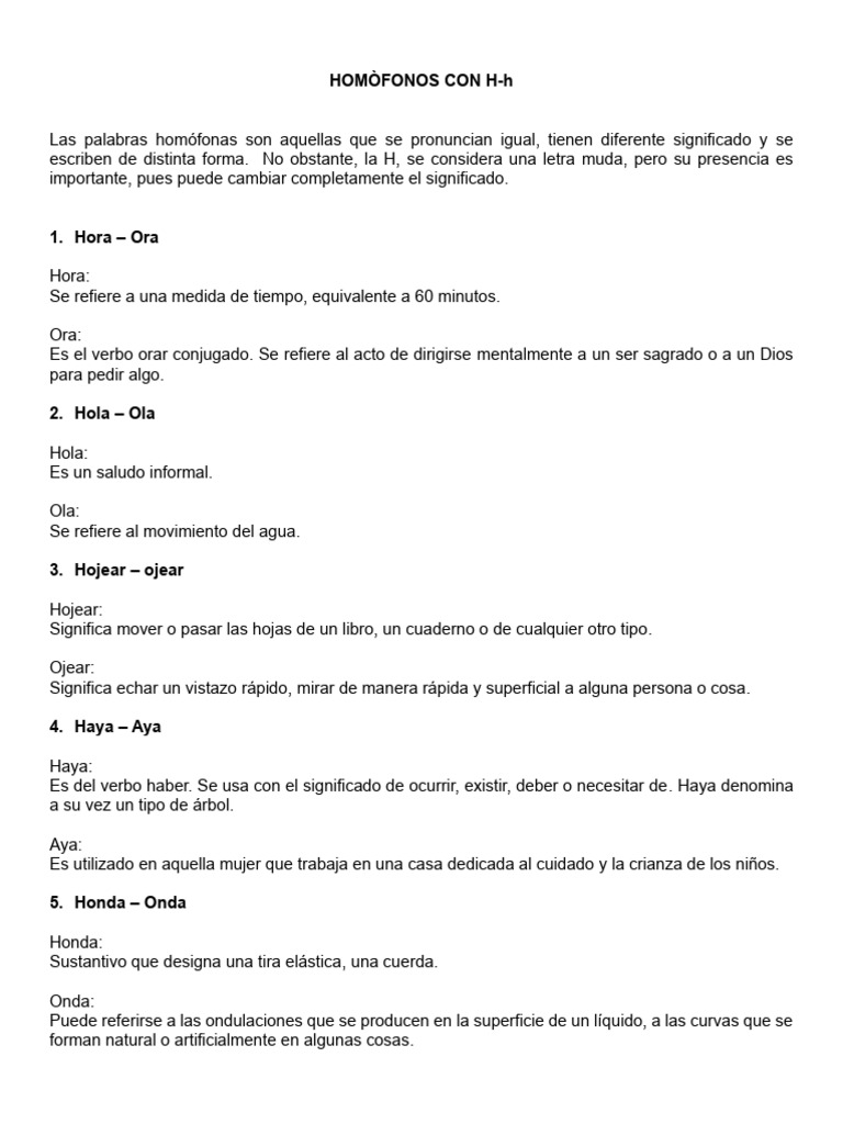 Homófonos con H: Significados Clave | PDF | Verbo | Arado
