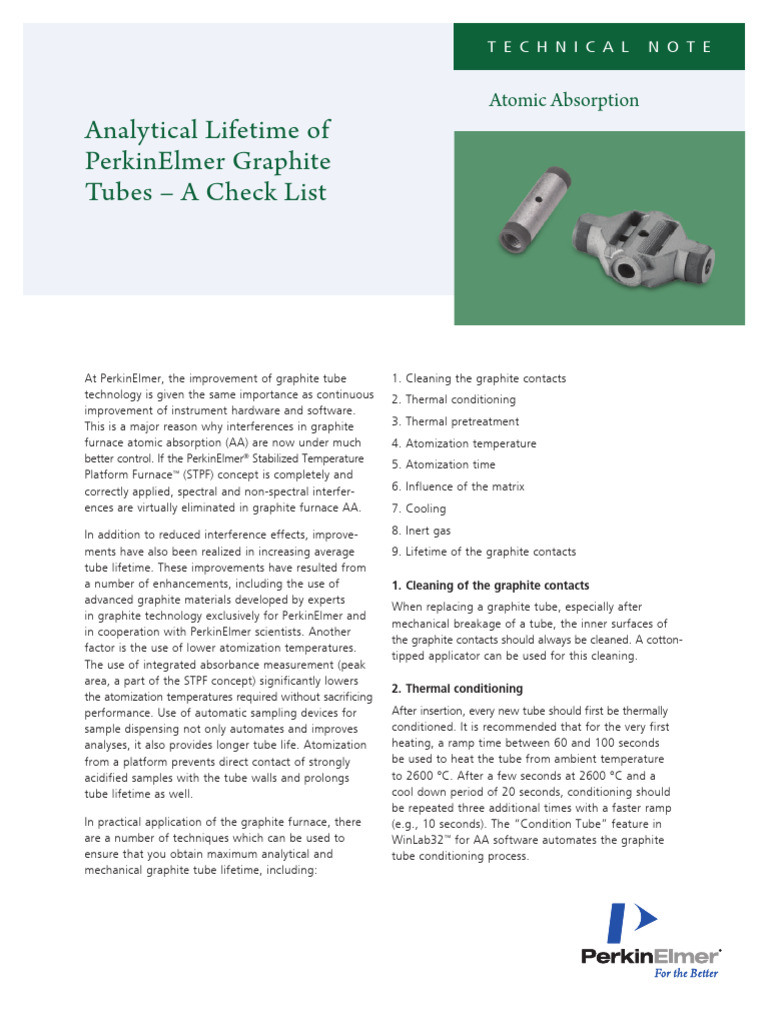 PerkinElmer Graphite Tubes Analytical Lifetime Technical Note | PDF ...