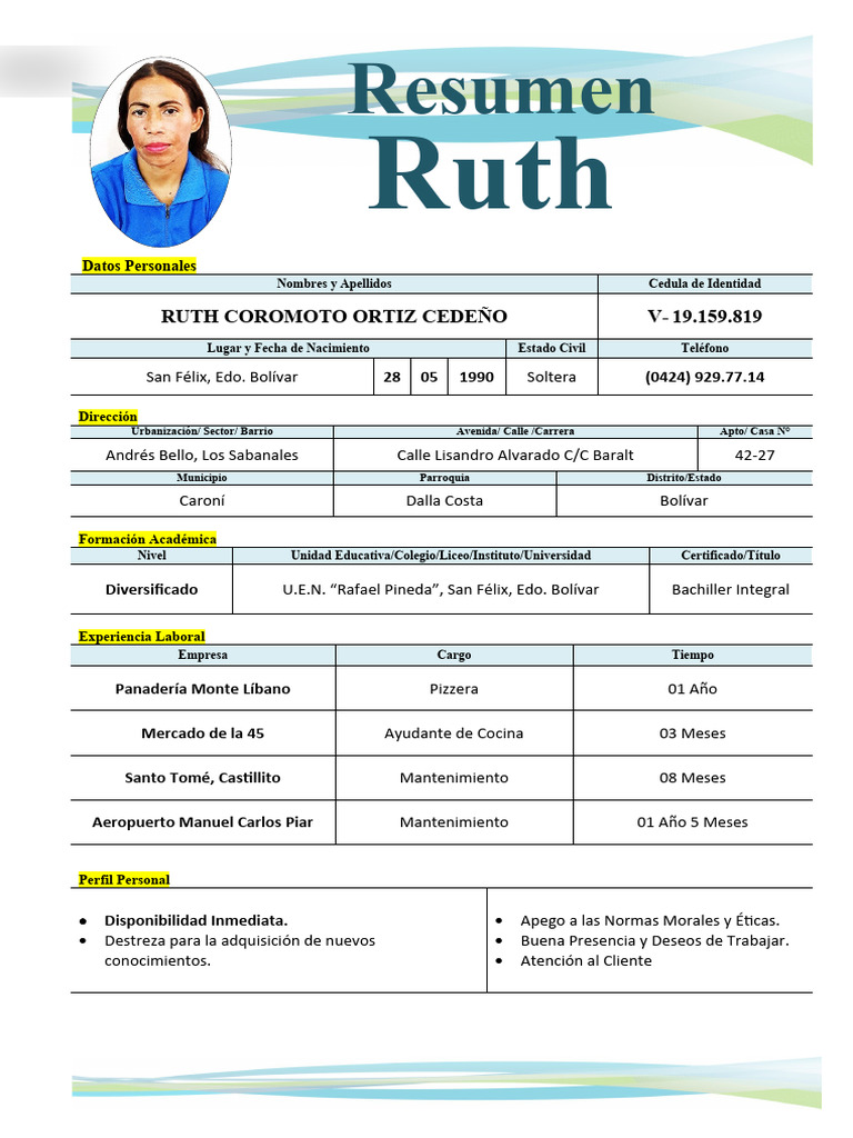 Resumen Curricular Ruth Ortiz | PDF