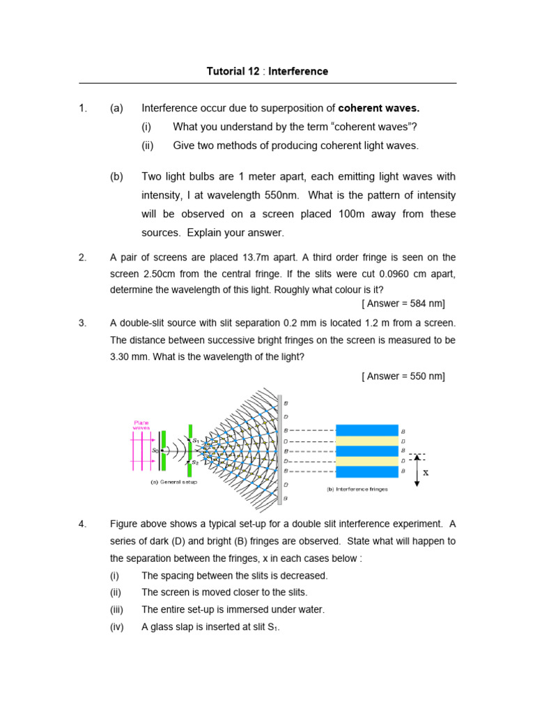 Tutorial 12 | PDF | Wavelength | Light