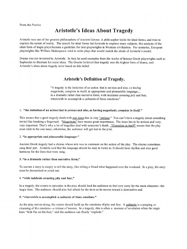 Aristotle Poetics and Tragic Hero Summary READ ABSORB | PDF