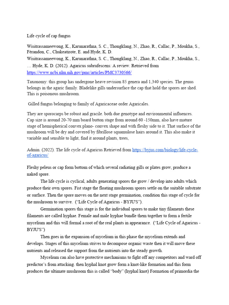 Life cycle of cap fungus | PDF | Mushroom | Ecosystem