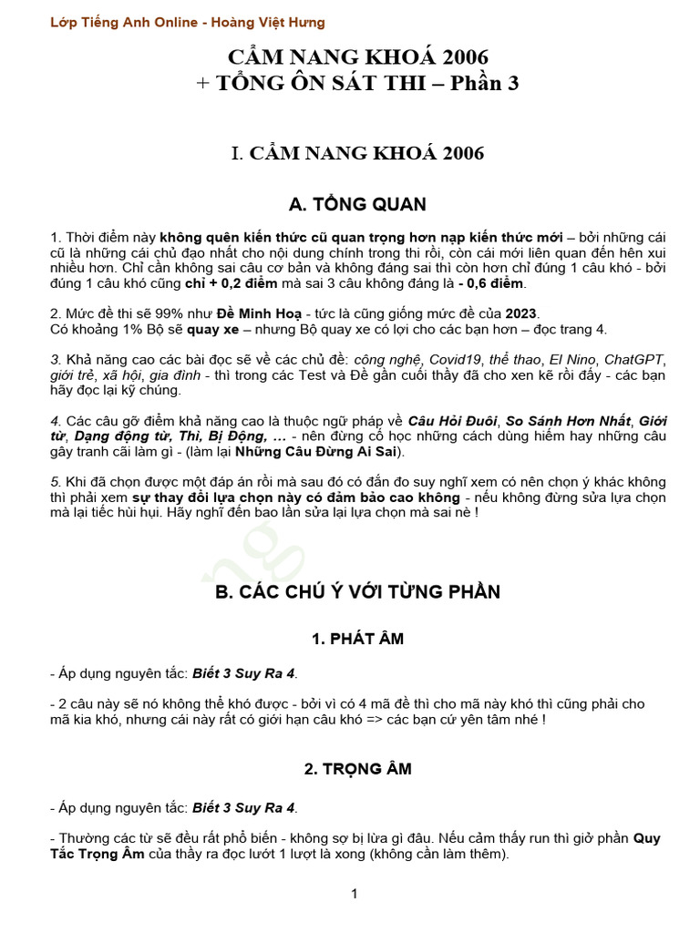 Cẩm Nang 2006 + Tổng Ôn Sát Thi 3 | PDF