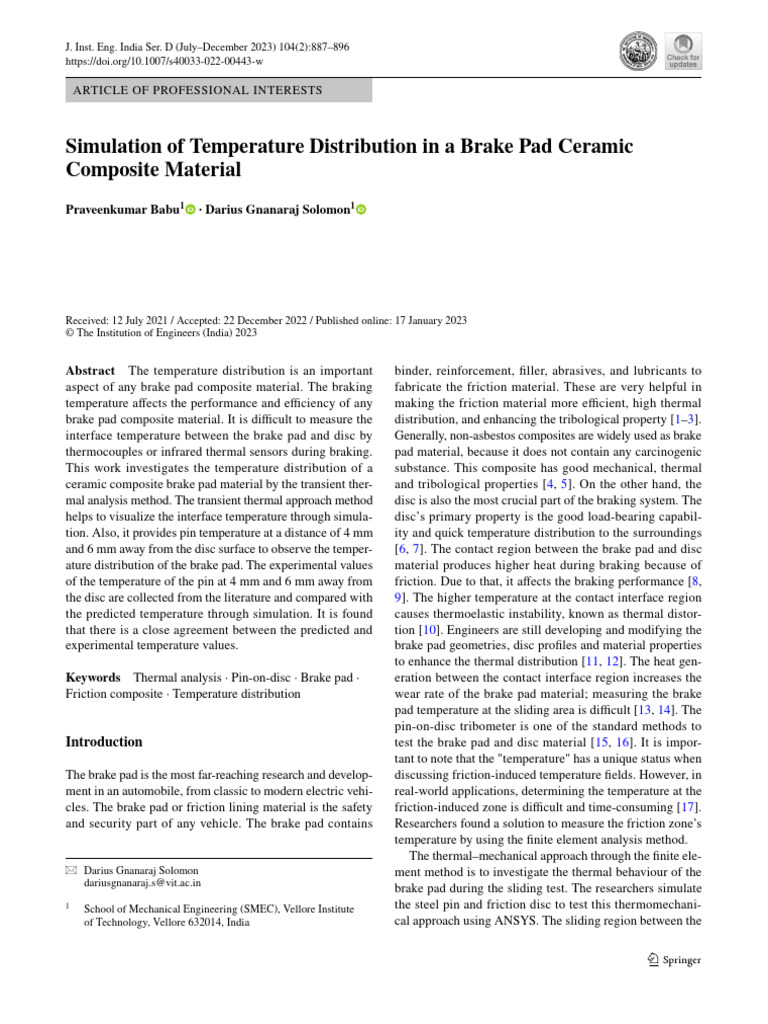 Simulation of Temperature Distribution in A Brake Pad Ceramic | PDF ...