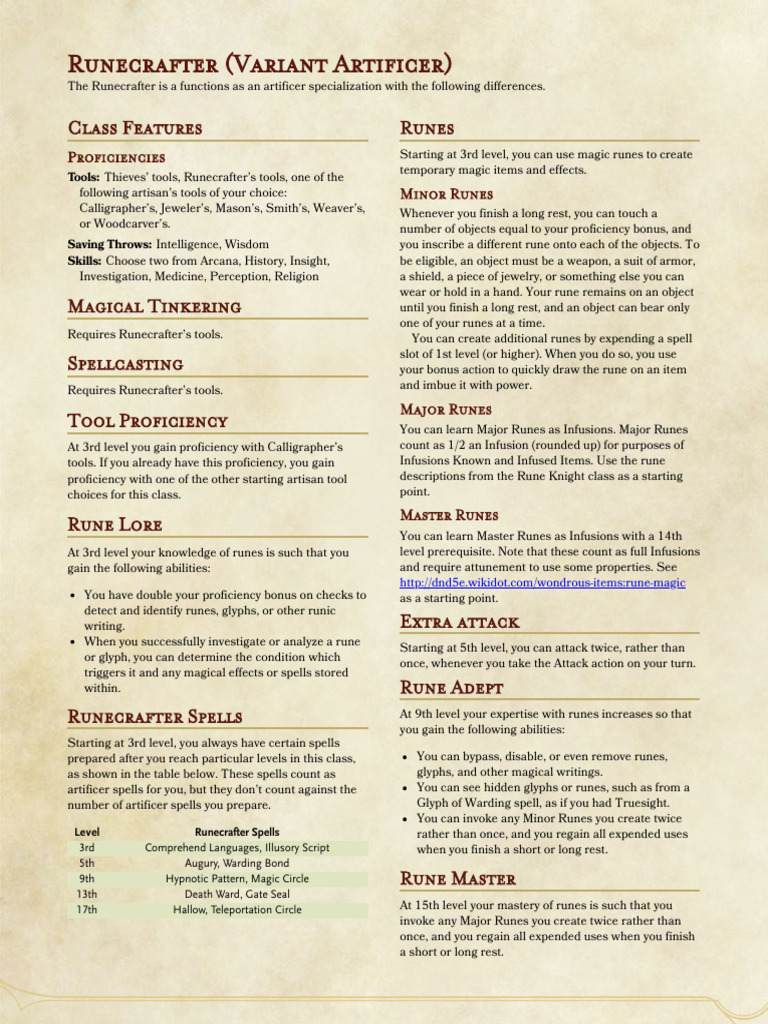 Runecrafter (Variant Artificer) - The Homebrewery | PDF | Runes