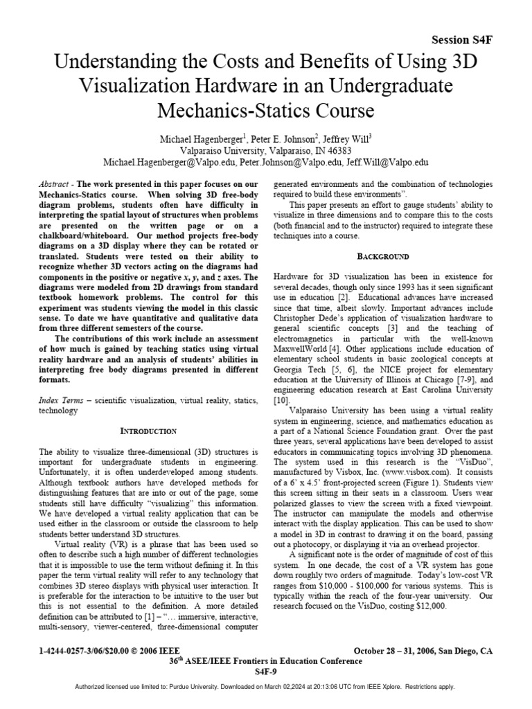 Understanding The Costs And Benefits Of Using 3d Visualization Hardware In An Undergraduate