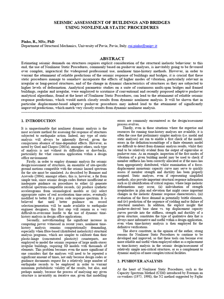 Pinho Seismic | PDF | Mechanics | Applied And Interdisciplinary Physics