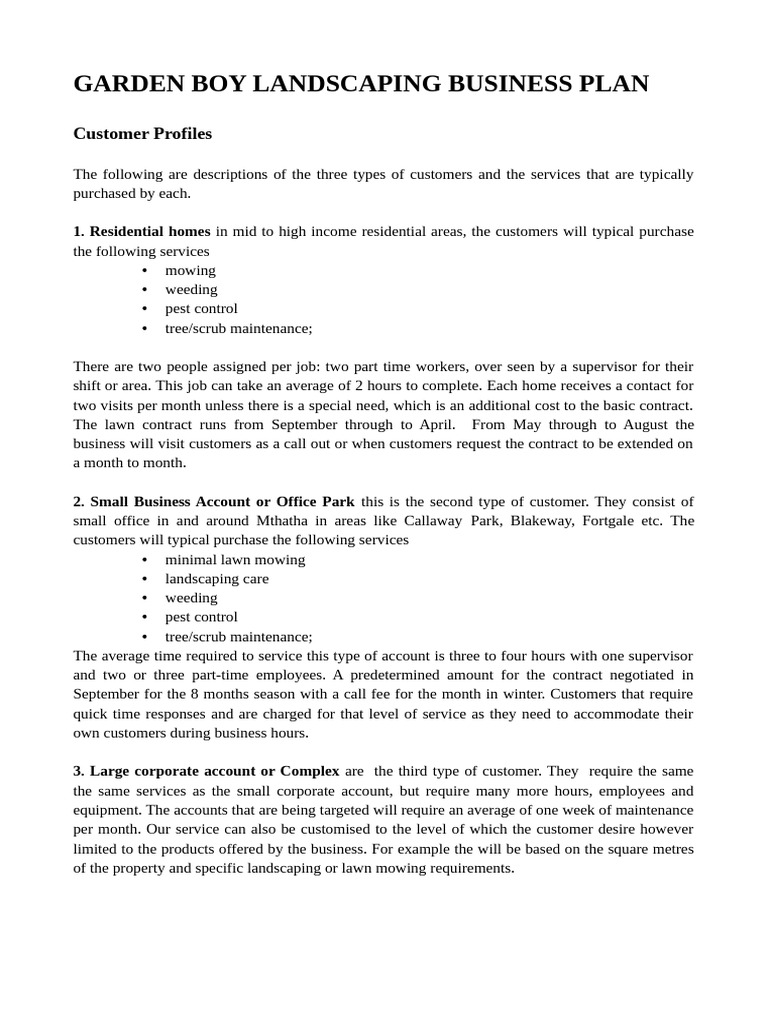 Garden Boy Landscaping Business Plan | PDF | Mower | Lawn