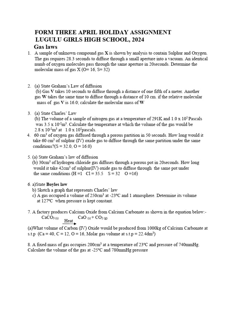 April Holiday Chemistry Assignment Assignments - Form 3 - Chemistry ...