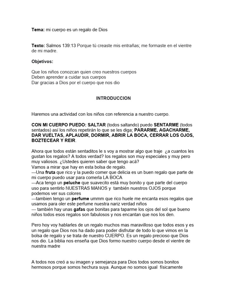 Leccion Mi Cuerpo Es Un Regalo de Dios | PDF