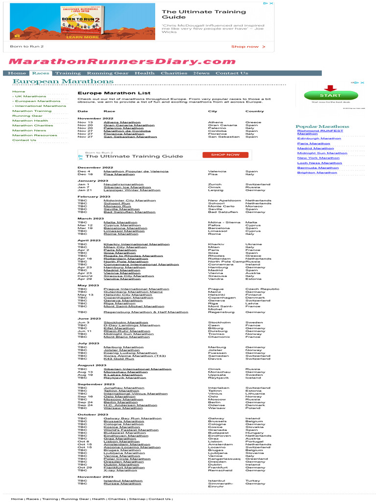 European Marathons 2022 - 2023 Marathons and Half Marathons in Europe | PDF | Athletics | Running