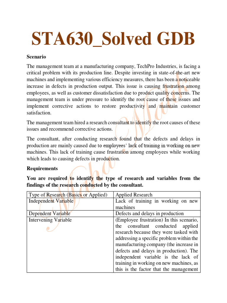STA630 - Solved GDB - by Maha Malik | PDF | Consultant | Employment