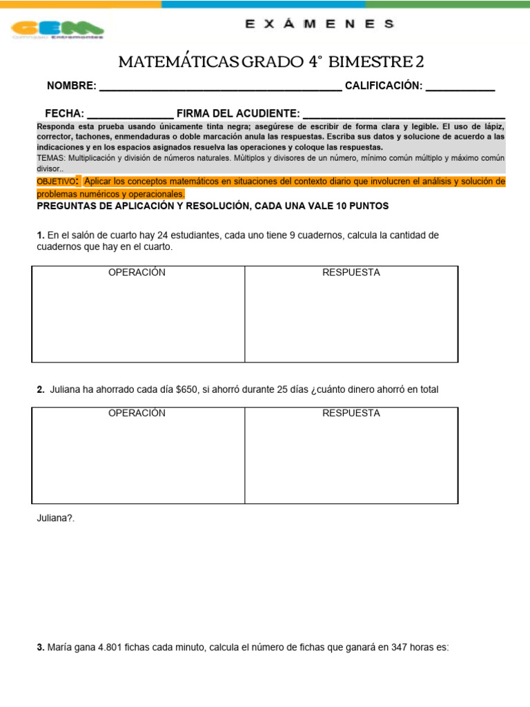 4 MAT. Eval. Bim. 2 2024 | PDF
