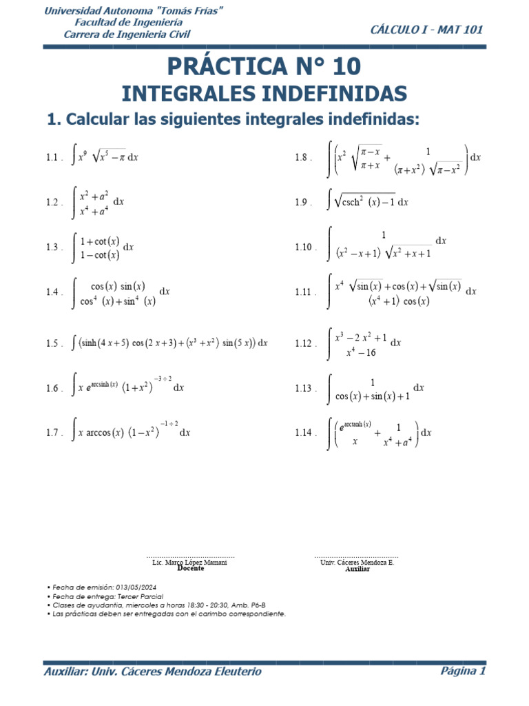 Práctica de Integrales Indefinidas | PDF | Ingeniería