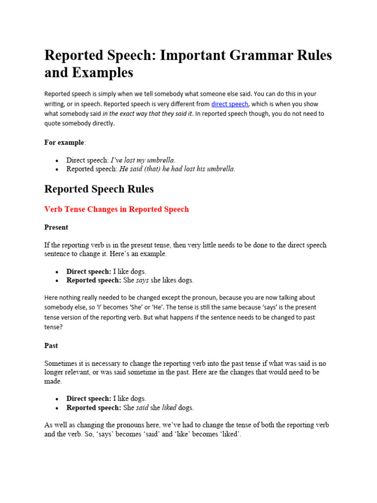 Reported Speech | PDF | Grammatical Tense | Perfect (Grammar)