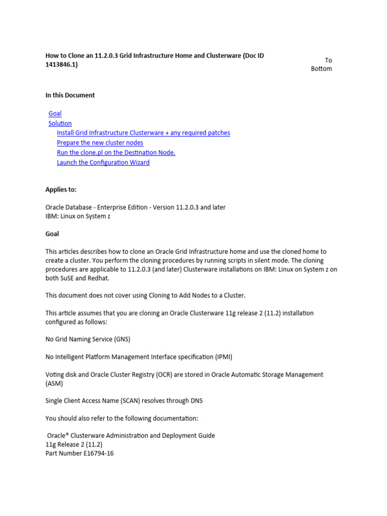 How To Clone An 11.2.0.3 Grid Infrastructure Home and Clusterware | PDF ...