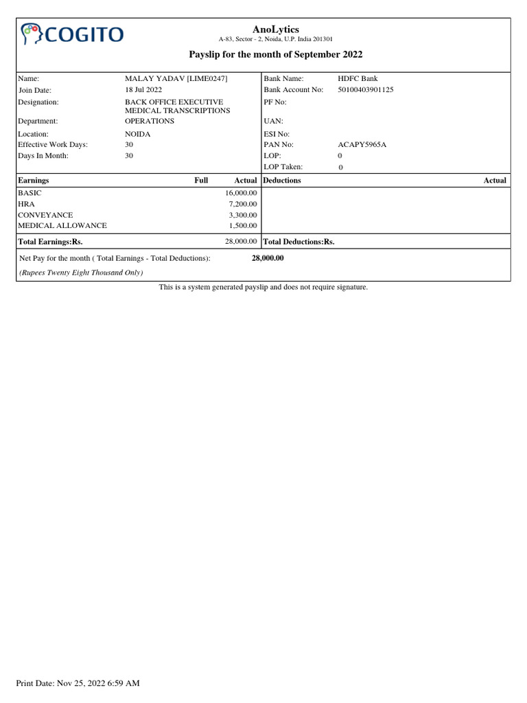September 2022 Payslip Details | PDF