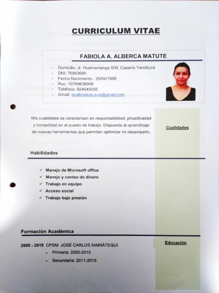 C.V. ALBERCA MATUTE Fabiola | PDF