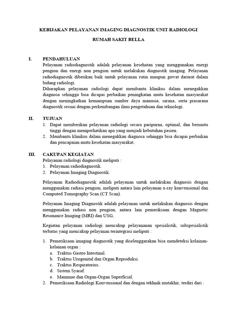 Kebijakan Imaging Diagnostik Unit Radiologi | PDF
