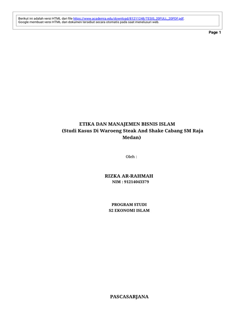 Etika Bisnis di Waroeng Steak SM Raja | PDF