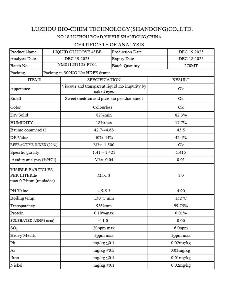 Coa Lote Ym811231125-Pt02 | PDF | Chemistry | Chemical Substances