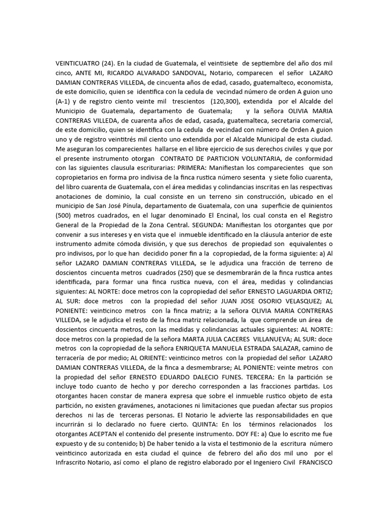 Contrato de Particion Voluntaria | PDF | Guatemala | Condominio