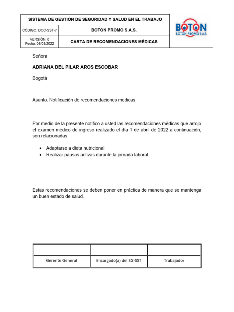 Doc-Sst-7 Carta de Recomendaciones Médicas | PDF | Especialidades Medicas | Conceptos psicologicos