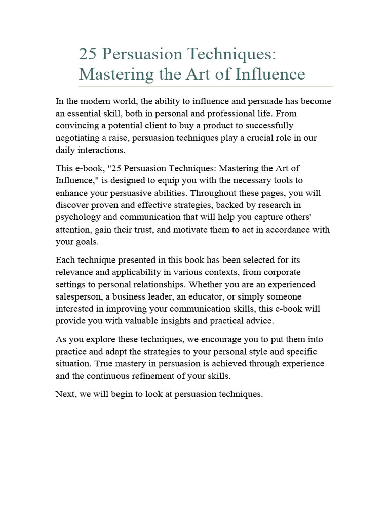 25 Persuasion Techniques | PDF | Persuasion | Popular Psychology