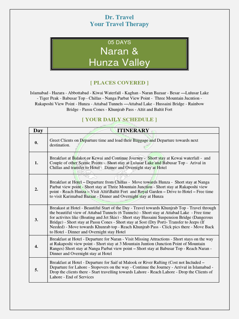 5-Day Naran & Hunza Valley Tour Package | PDF | Hotel