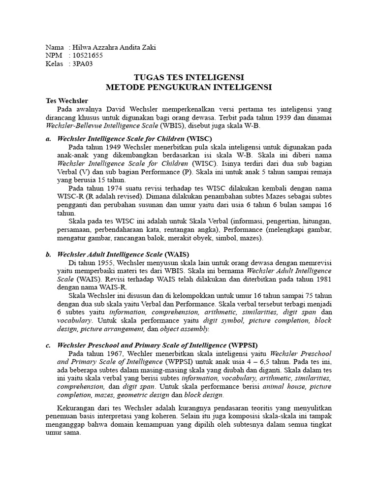 3PA03 - Hilwa Azzahra Andita Zaki - Tugas Metode Pengukuran Inteligensi | PDF | Sains & Matematika