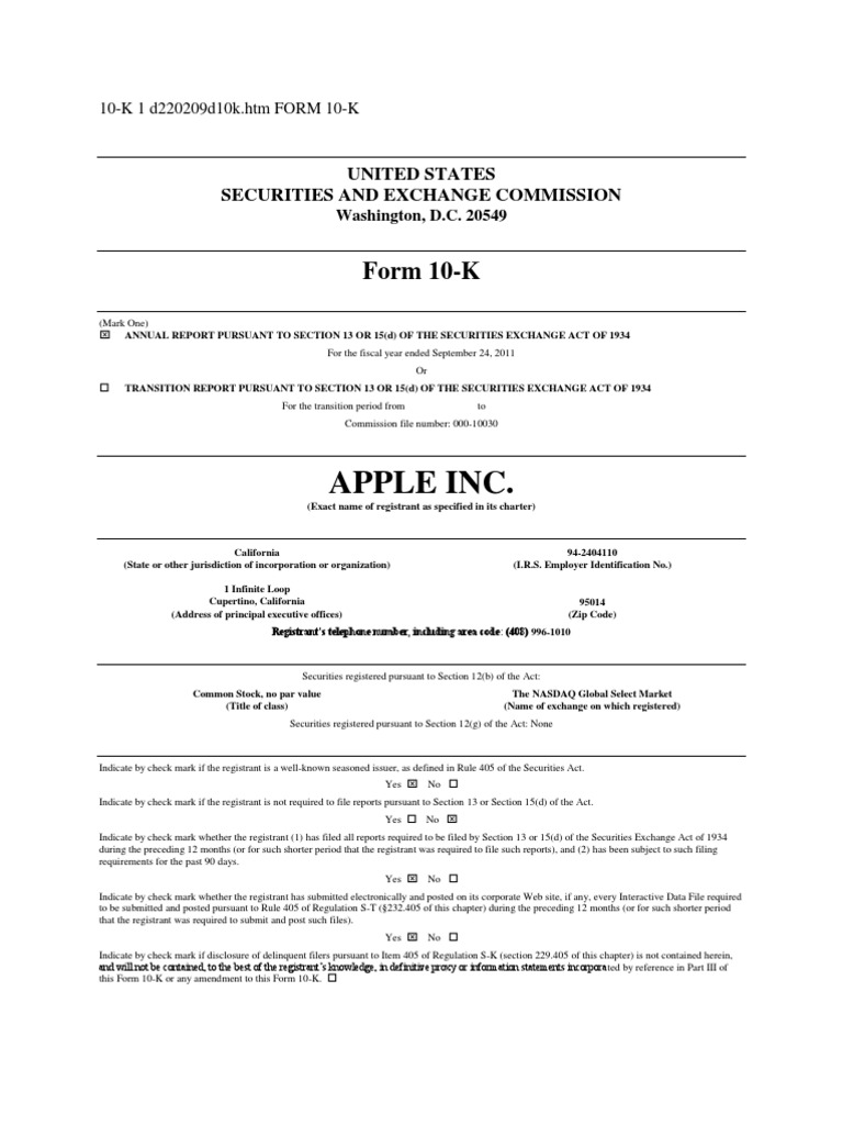 Apple Inc.: Form 10-K | PDF | I Tunes | I Cloud