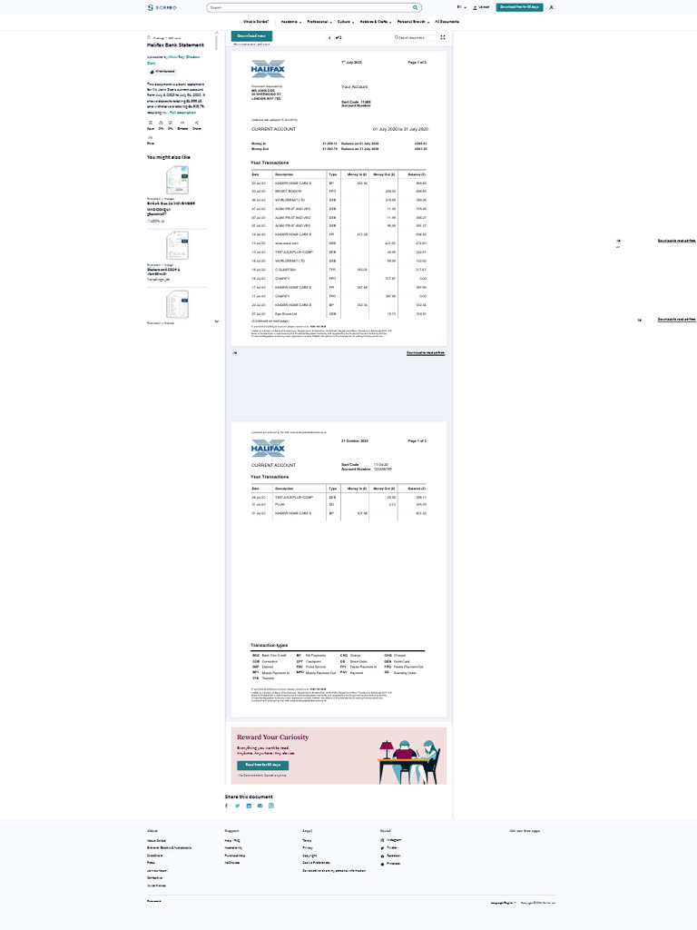 Halifax Bank Statement - Download Free PDF - Payments - Banks | PDF ...