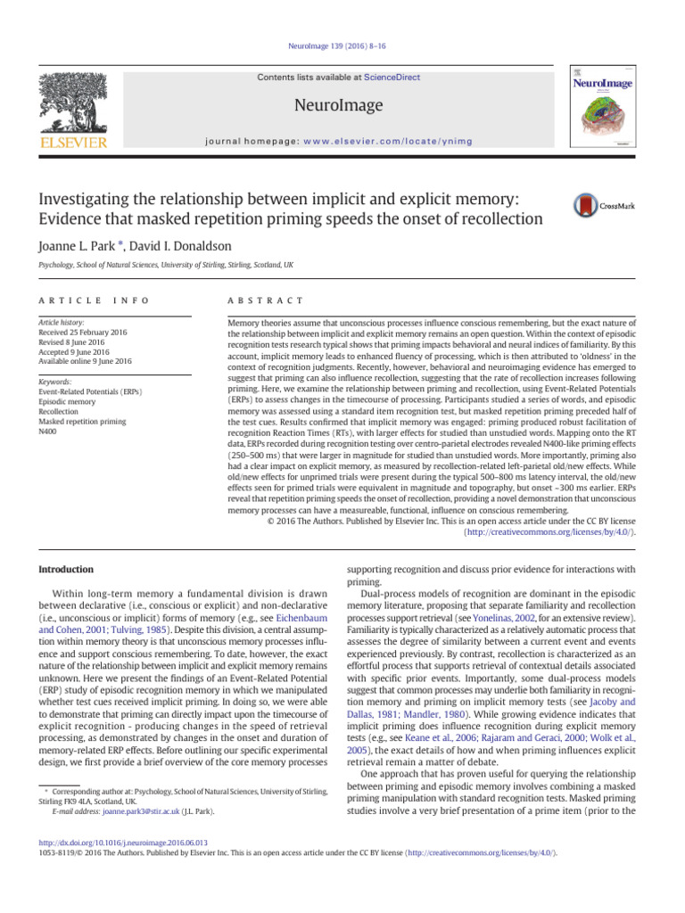 Investigating The Relationship Between Implicit and Explicit Memor ...
