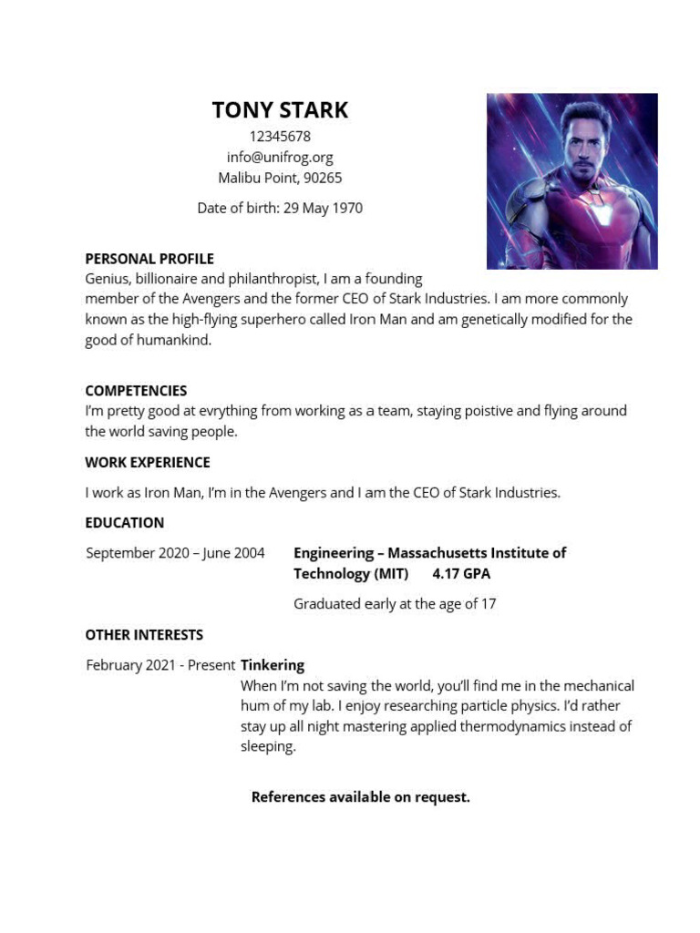 CV Example 1 | PDF