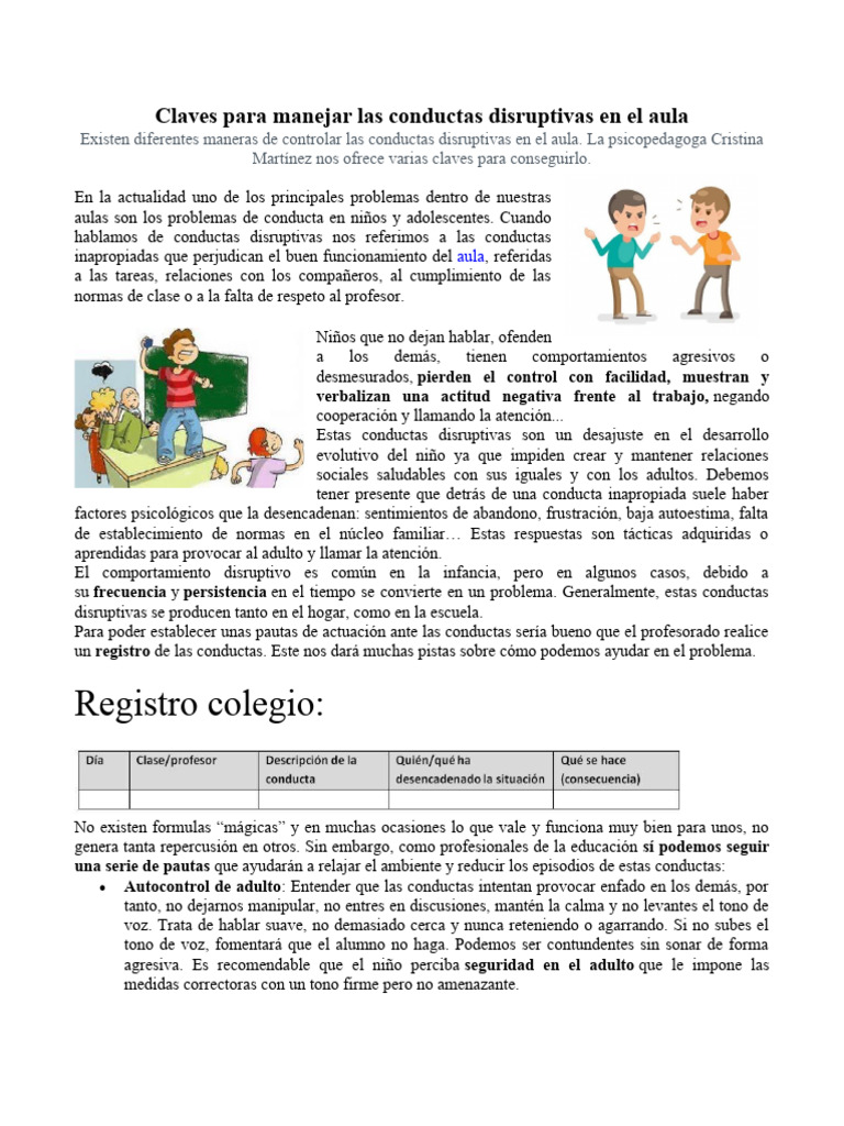 Estrategias para manejar conductas disruptivas | PDF | Comportamiento ...