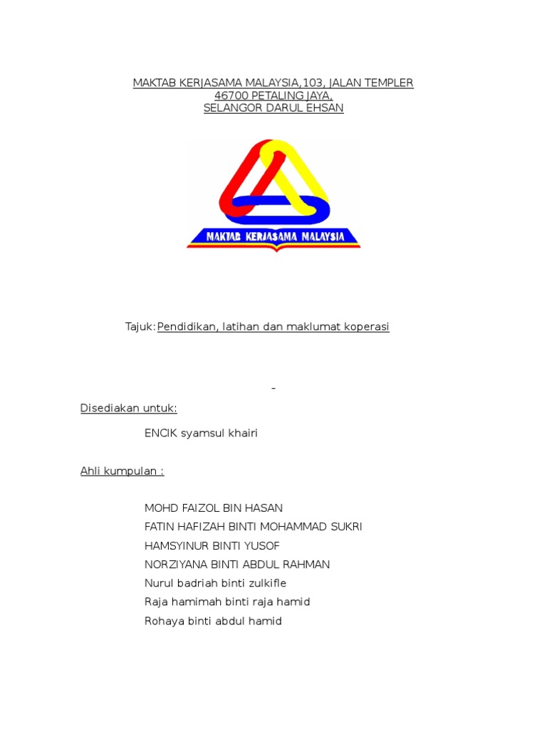 Assignment Pendidikan Dan Latihan Koperasi | PDF